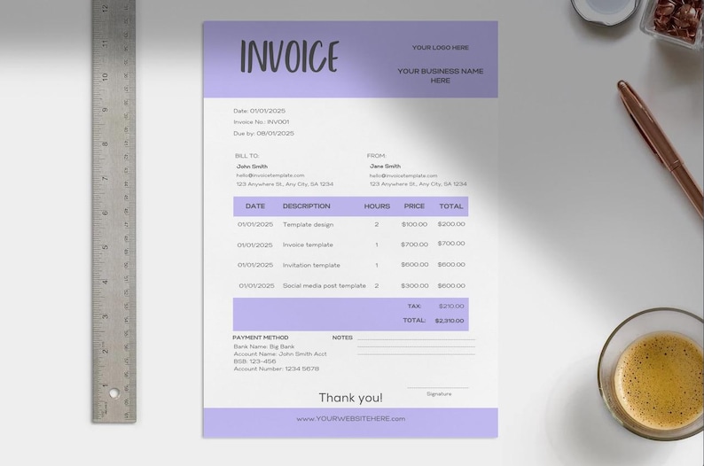 Light Purple/lavender Business Invoice Template | Simple Modern ...