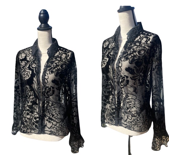 1990s Bell Sleeve See Through Button Down Y2K Grunge … - Gem