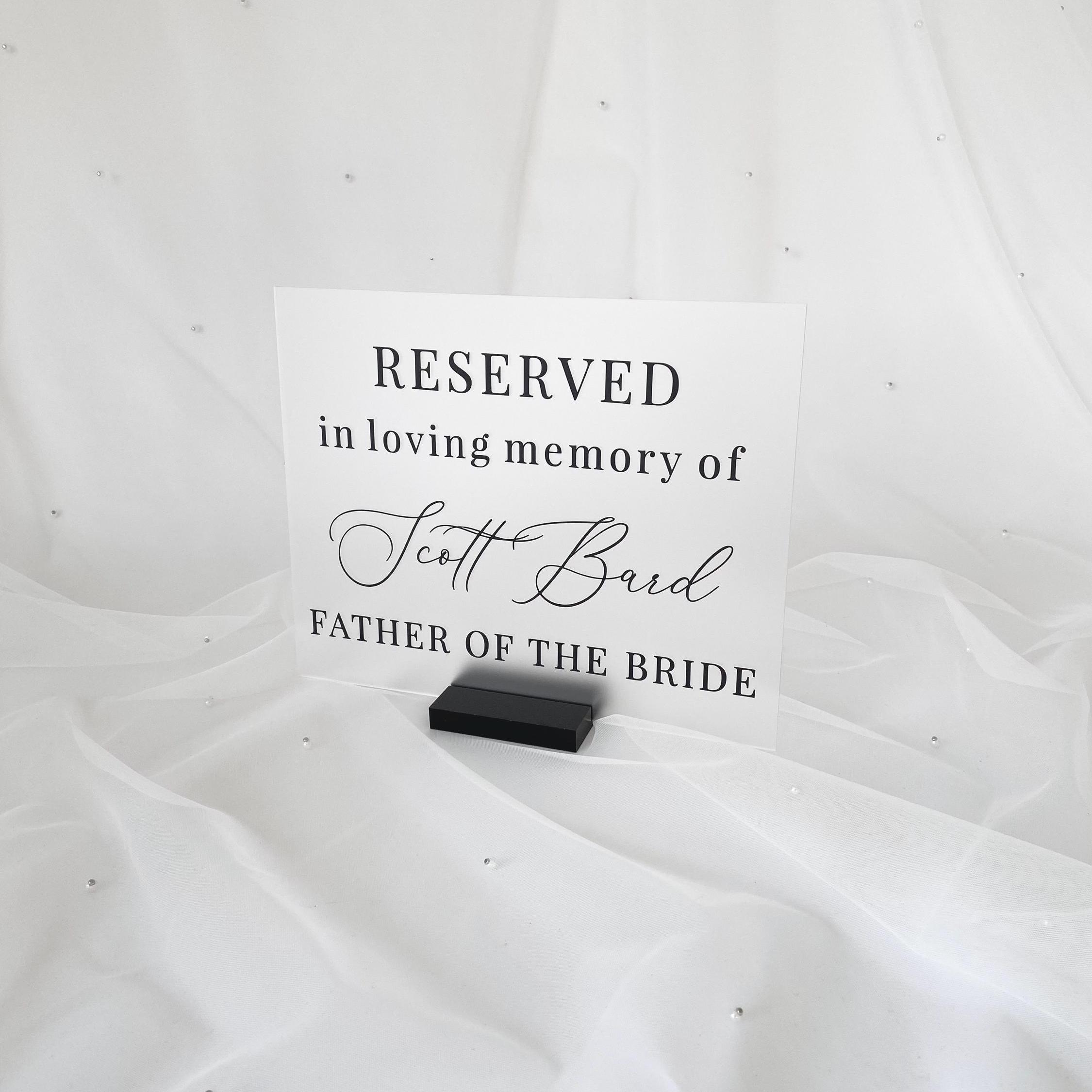 Reserved in Loving Memory Wedding Sign, Reserved Seat Sign, This Seat ...