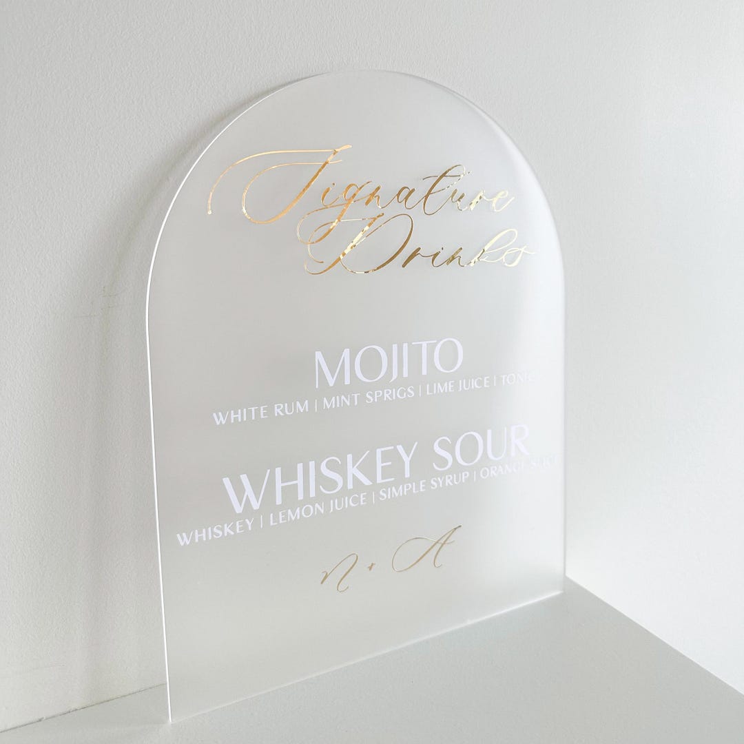 Signature Drinks Acrylic Arch Sign, Frosted Bar Menu Signature ...
