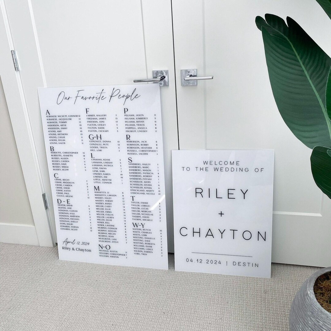 Acrylic Seating Chart and Wedding Welcome Sign Bundle, Wedding Seating ...
