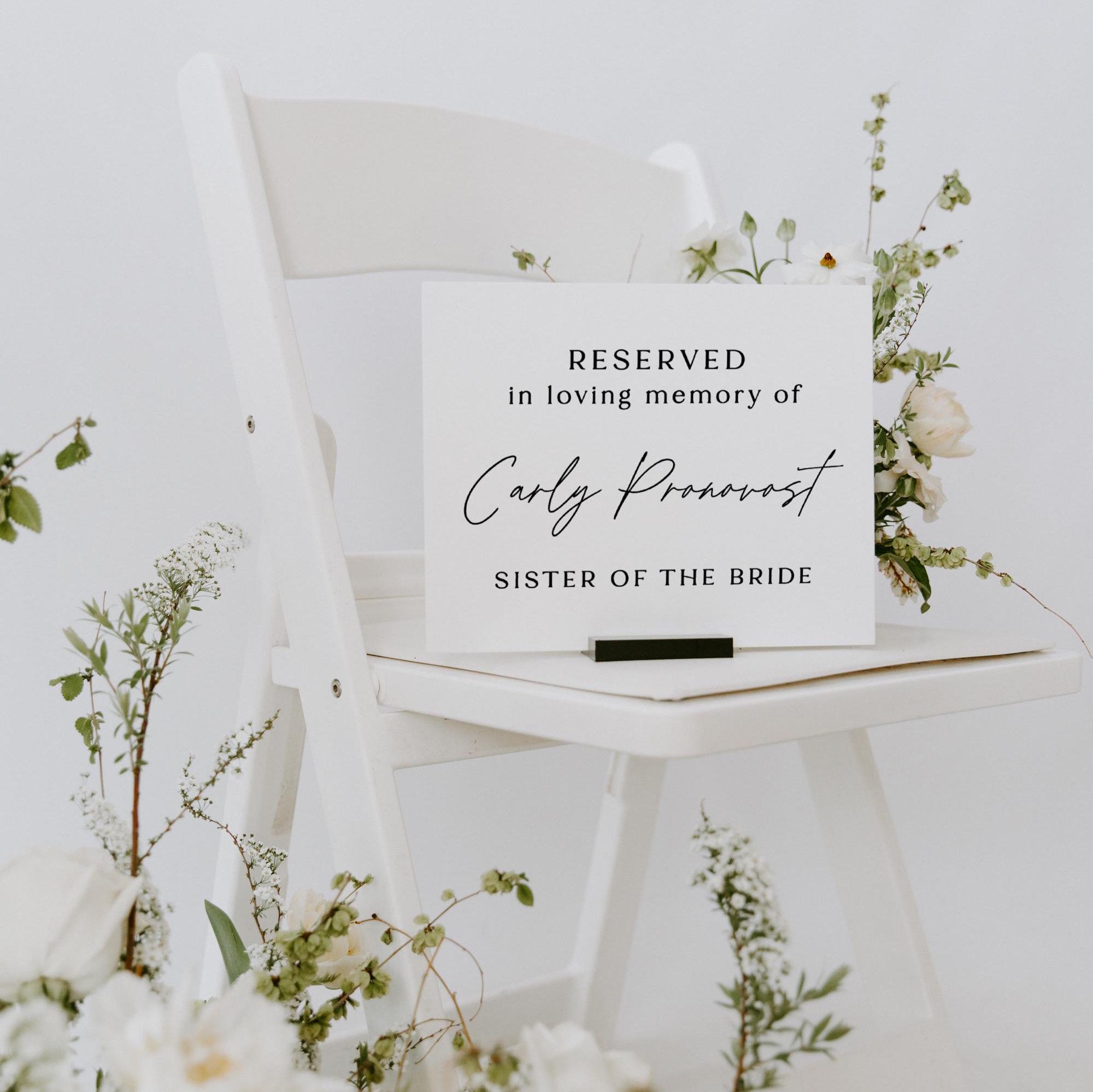 In Loving Memory Sign for Wedding Ceremony, Reserved Seat, Seating ...