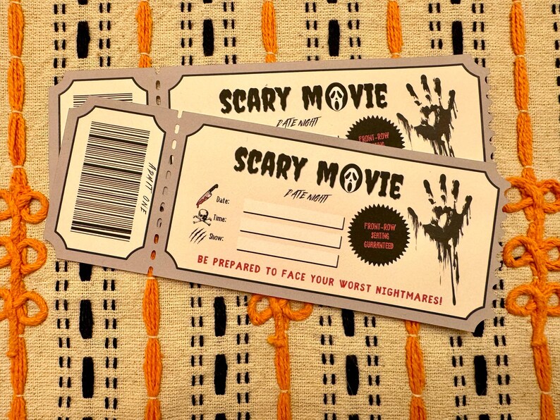 Editable Scary Movie Night Ticket | Halloween Date, Fright Night ...