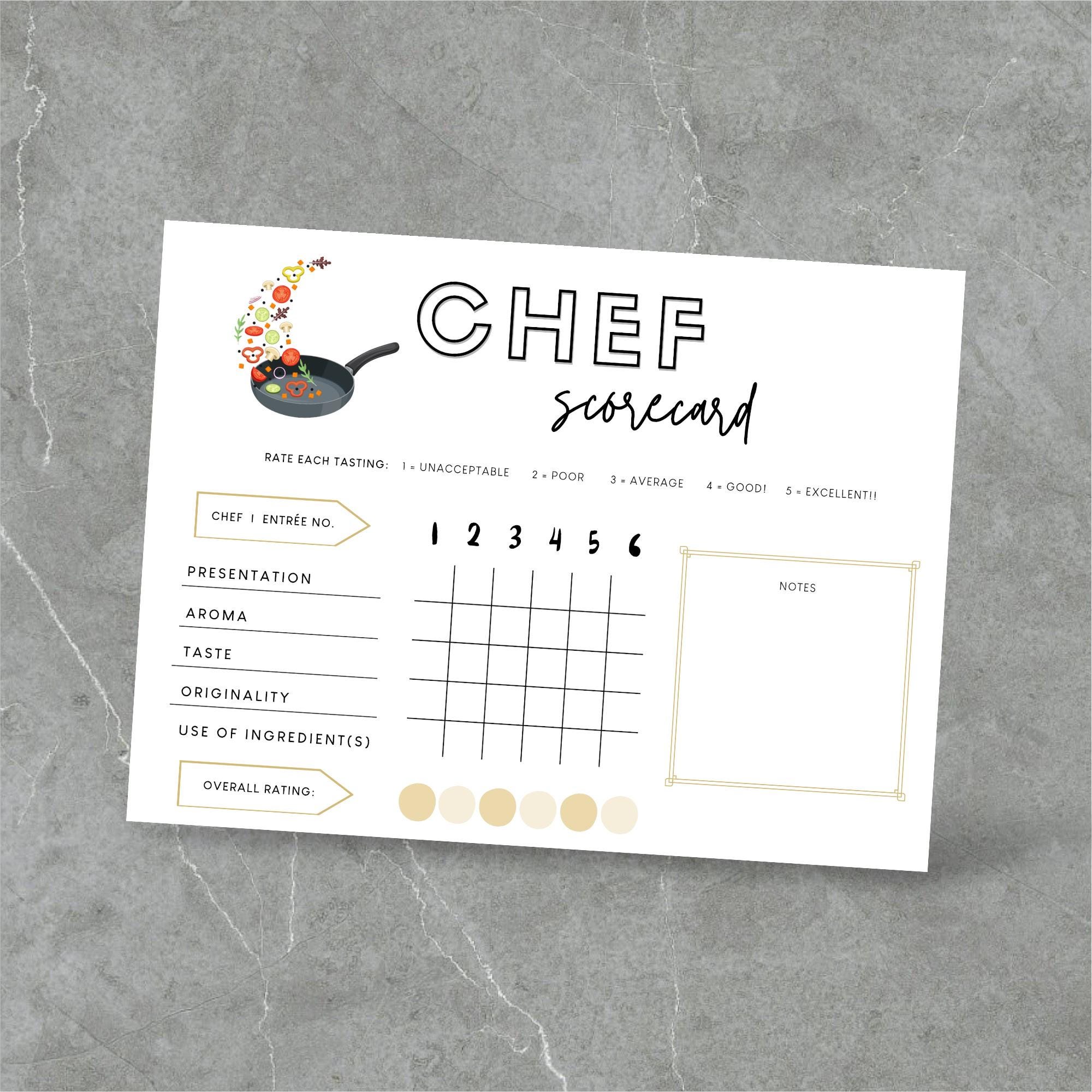 Chef Scorecard Printable | Food Tasting Rating Sheet | Cooking ...