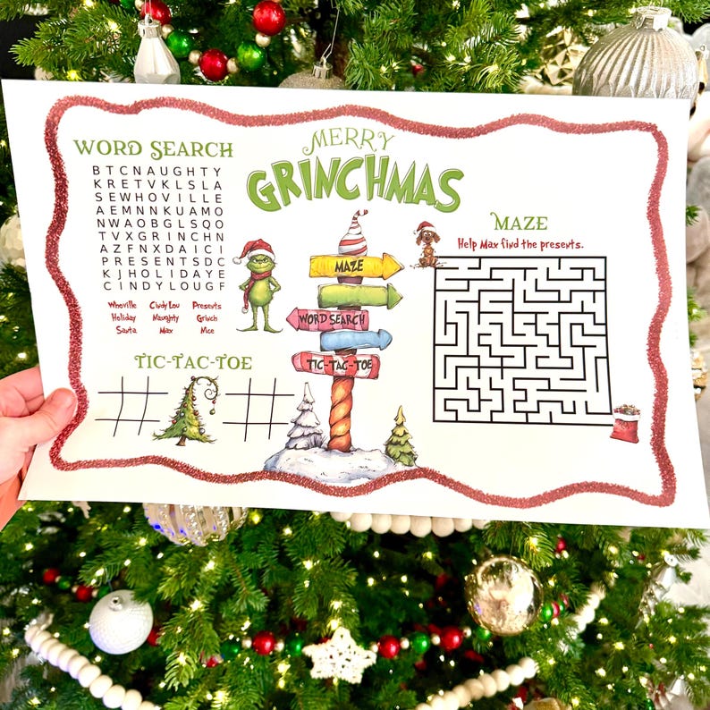 Grinch Placemat for Kids | Merry Grinchmas Christmas Activity | Holiday ...