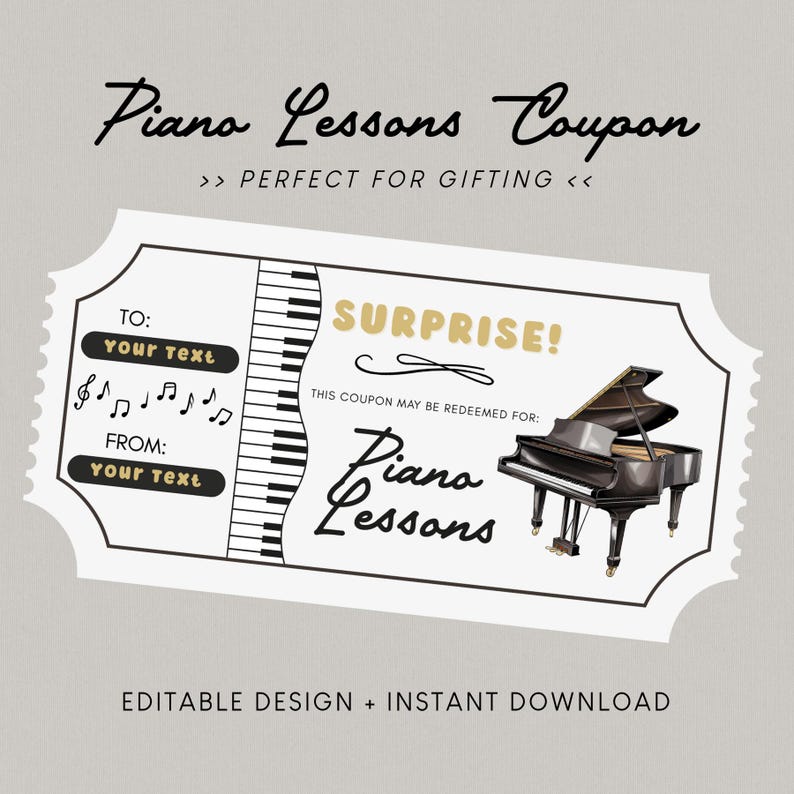 Piano Lessons Gift Certificate Printable | Music Lesson Present | Piano ...