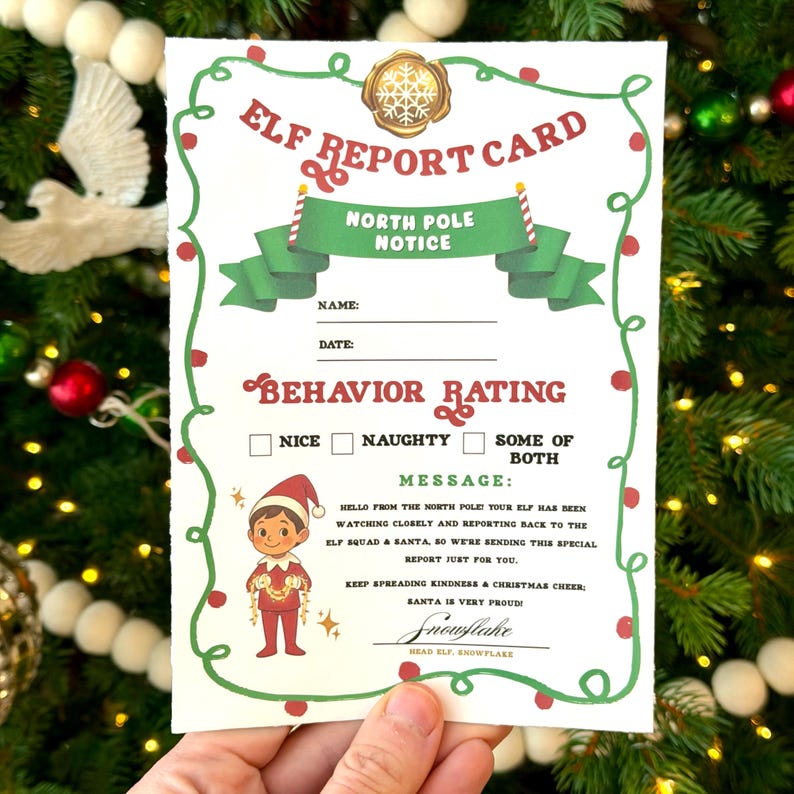 Elf Report Card (boy Elf 1) | Printable Christmas Behavior Notes ...