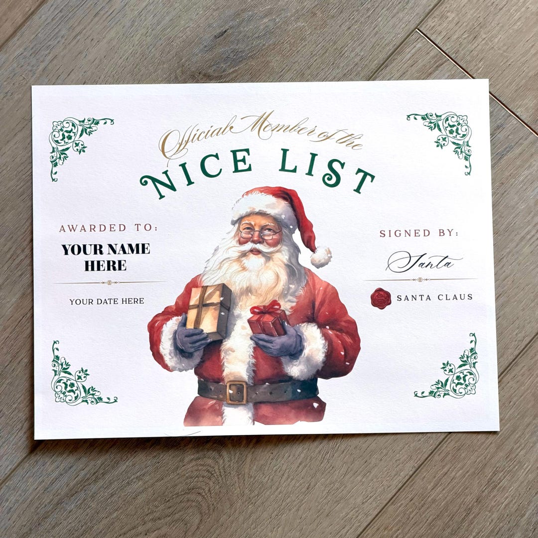 Nice List Certificate From Santa Printable | Editable Christmas Reward ...