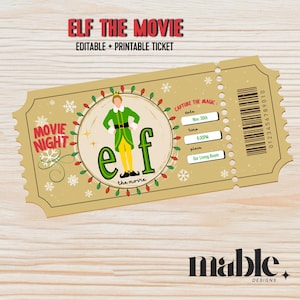 Editable Buddy the Elf Movie Ticket | Christmas Family Movie Night ...
