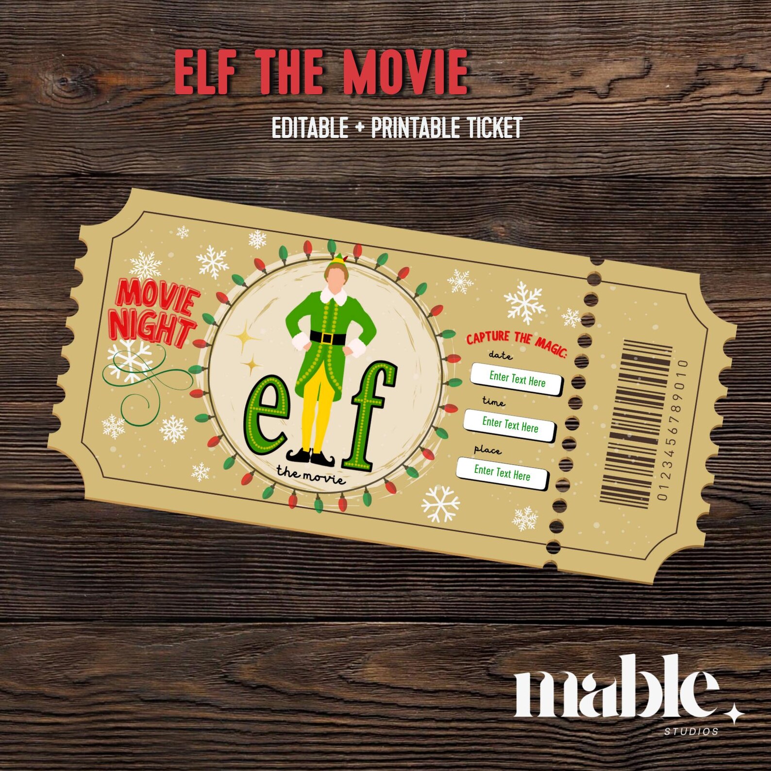 Editable Buddy the Elf Movie Ticket | Family Movie Night, Holiday ...
