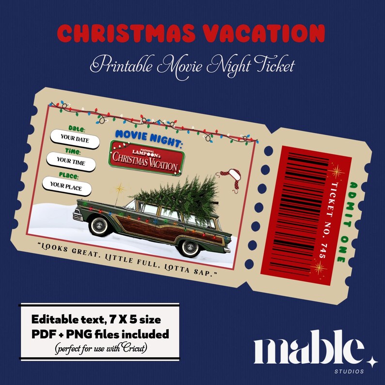 Editable Christmas Vacation Movie Ticket | Holiday Movie Night, Family ...