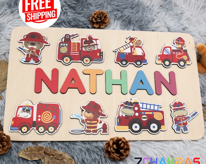 Firefighter Wooden Matching Memory Game Kids Stocking Stuffer Busy Bag Travel Toy Kids Gift ...