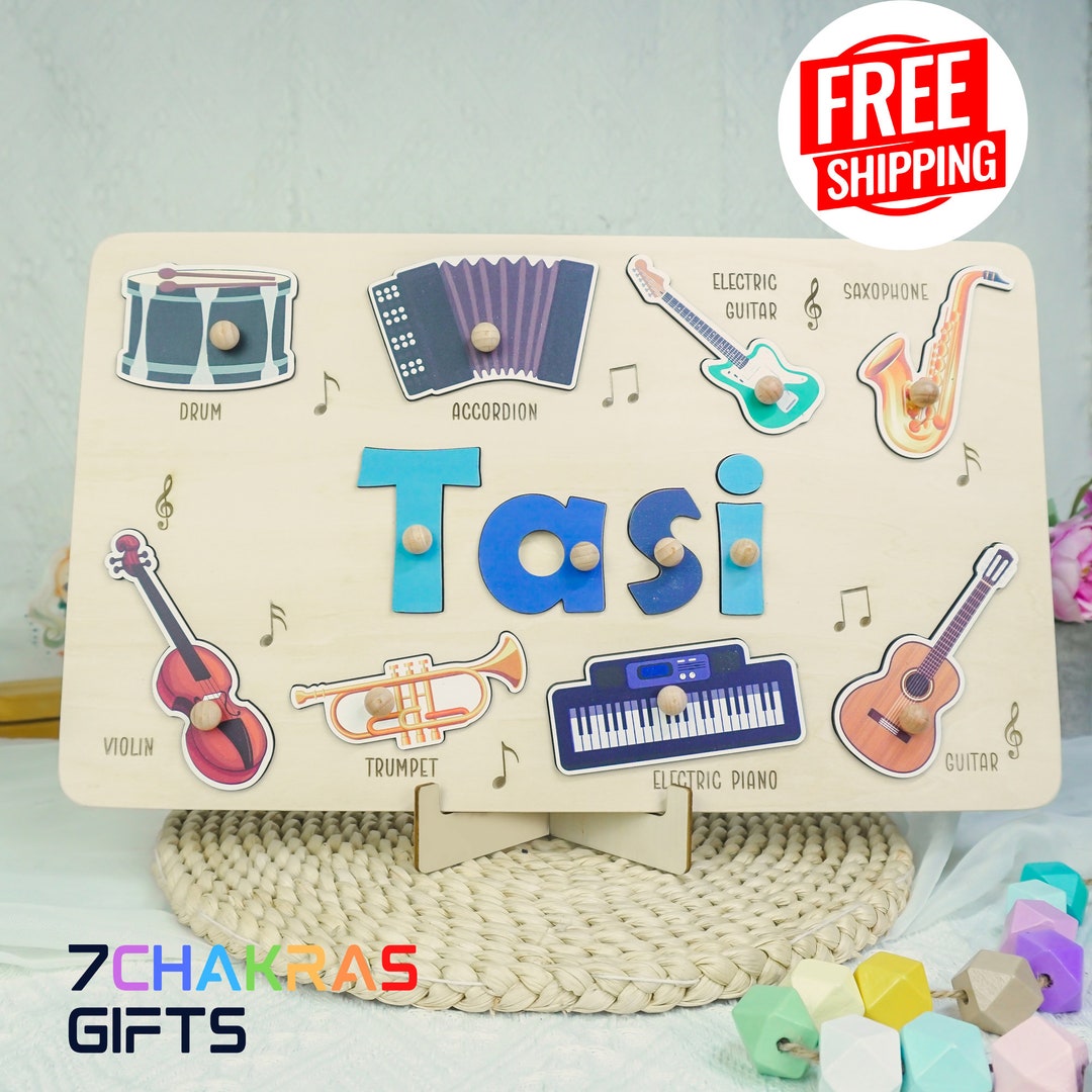 Musical Instruments Wooden Name Puzzle, Personalized Name Puzzle ...