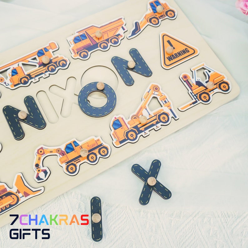 Personalized Construction Name Puzzle With Pegs Wooden Craft Dump Truck ...