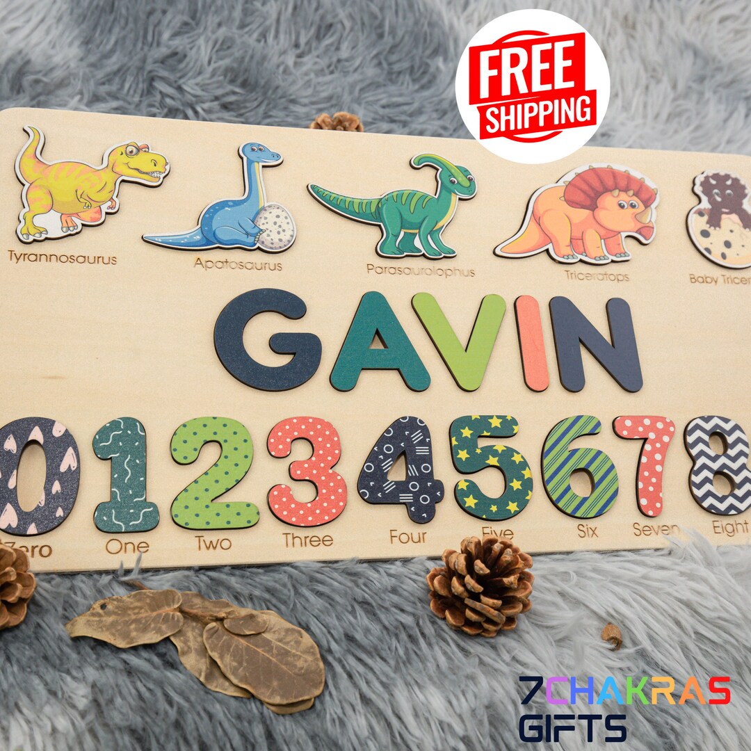 Dinosaur Name Puzzle: Personalized Wooden Baby Toy, Nursery Decor - Etsy