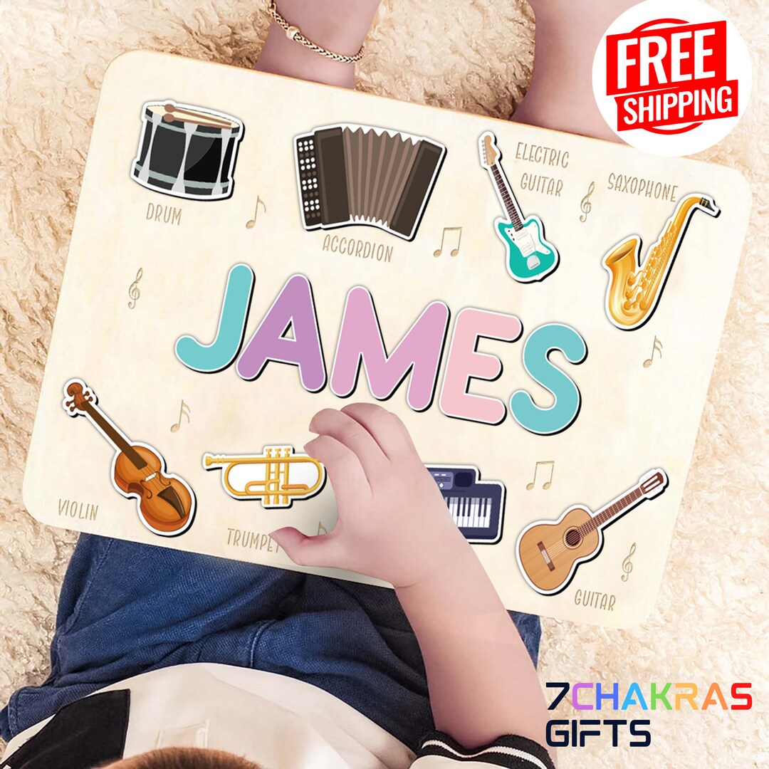 Wood Name Puzzle Musical Instruments Toddler Gift Idea Montessori Toy ...