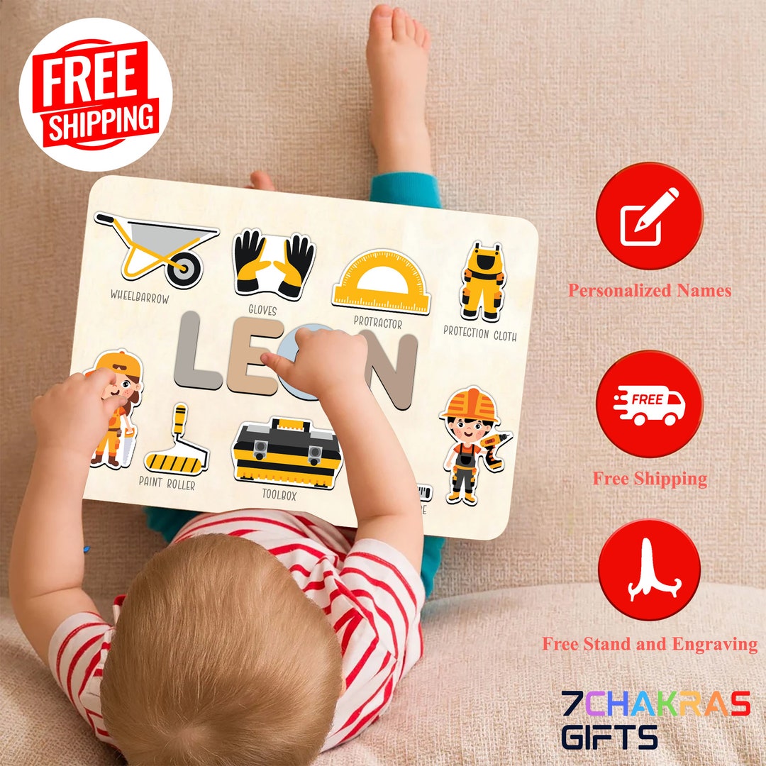 Construction Theme Name Puzzle for Kids Personalized Gift for Toddler ...