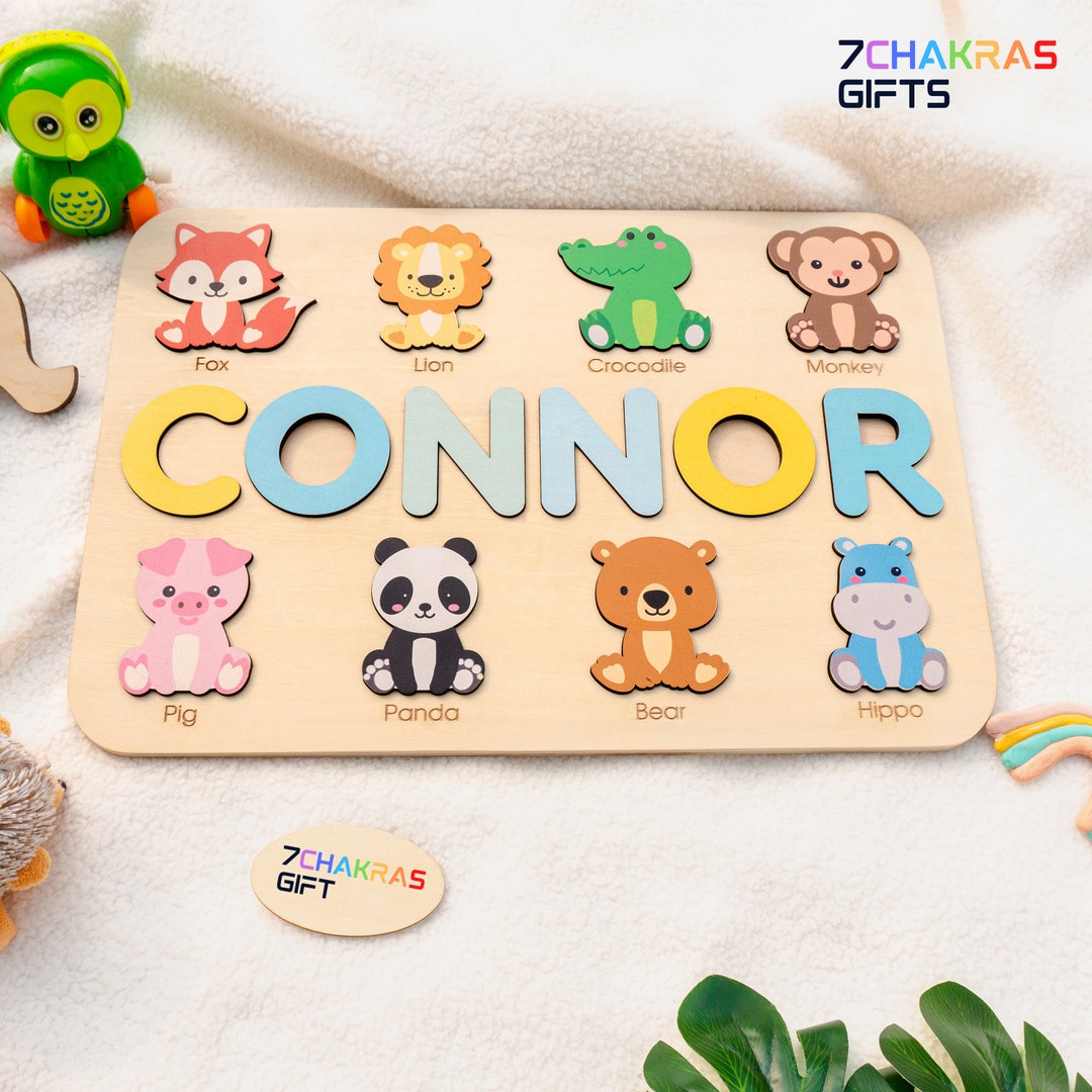 Animal Name Puzzle With Pegs, Wooden Toy, 1st Birthday Gift, Baby ...
