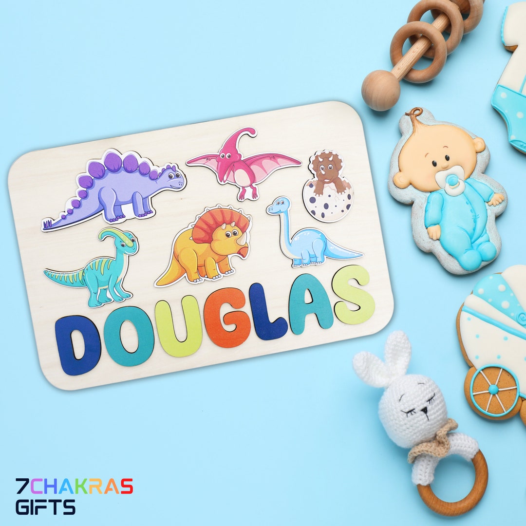 Dinosaur Theme Name Puzzle, Montessori Puzzle Board With Dinosaurs ...