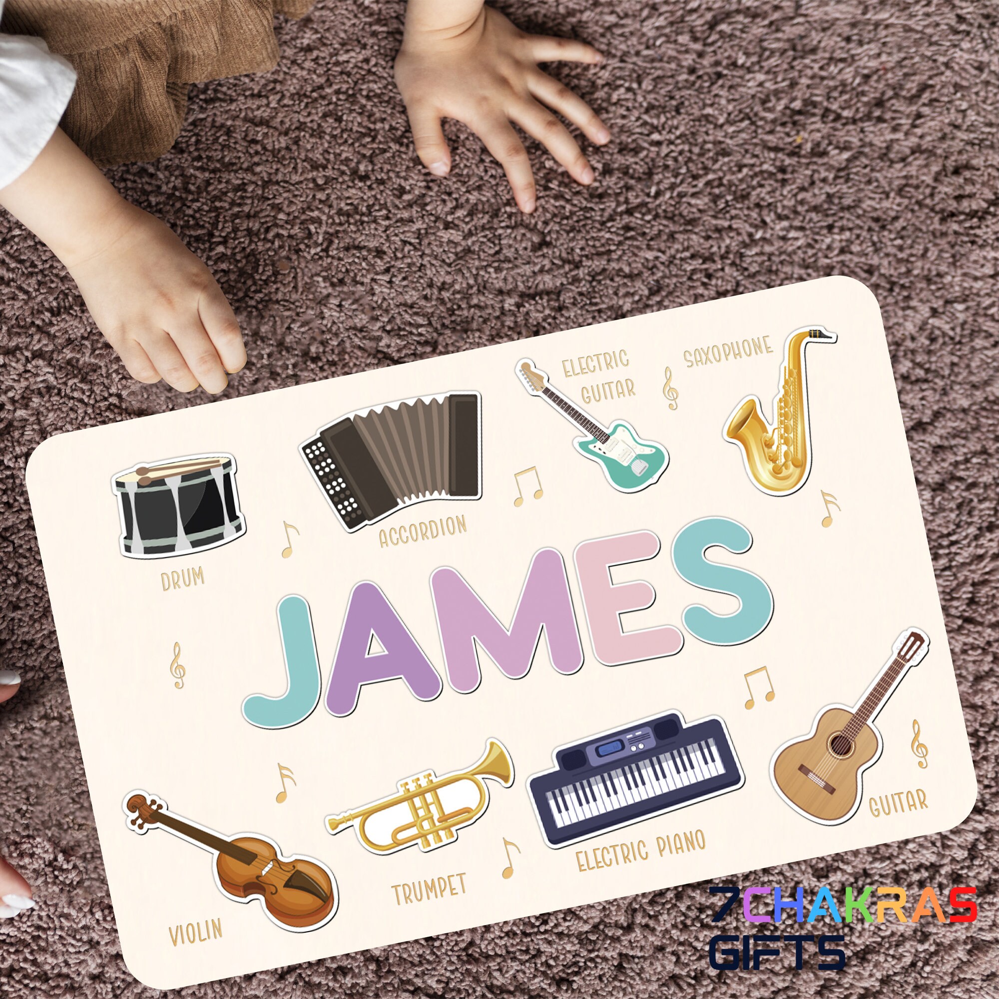 Wood Name Puzzle Musical Instruments Toddler Gift Idea Montessori Toy ...