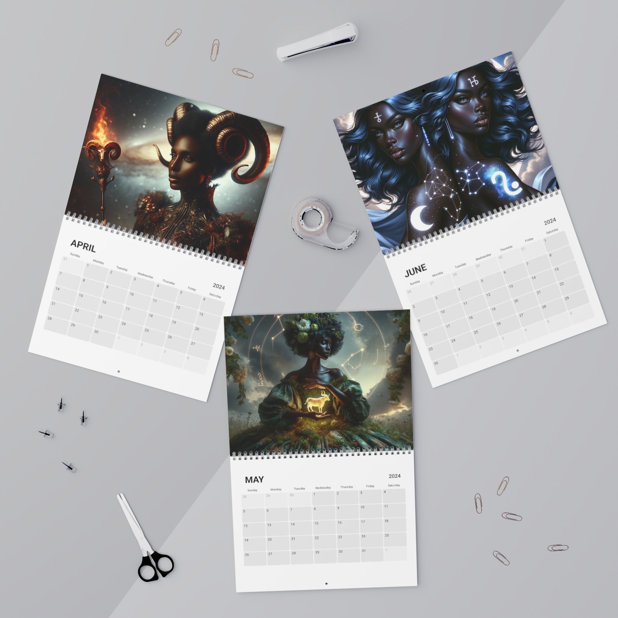 2024 Ethereal Zodiac Calendar, Brown Girl A.I, Celestial Calendar ...