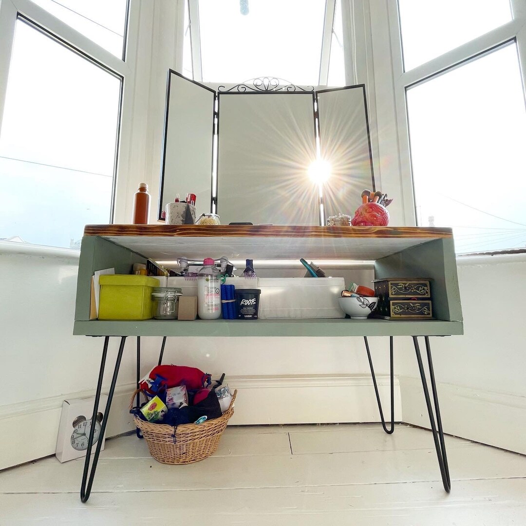 Handmade Dressing Table With Shelf Storage and Hairpin Legs Made From ...