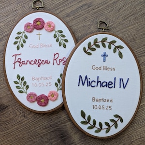 Custom Handmade Embroidery Baptism Hoop, Godparent Gift, God Bless ...