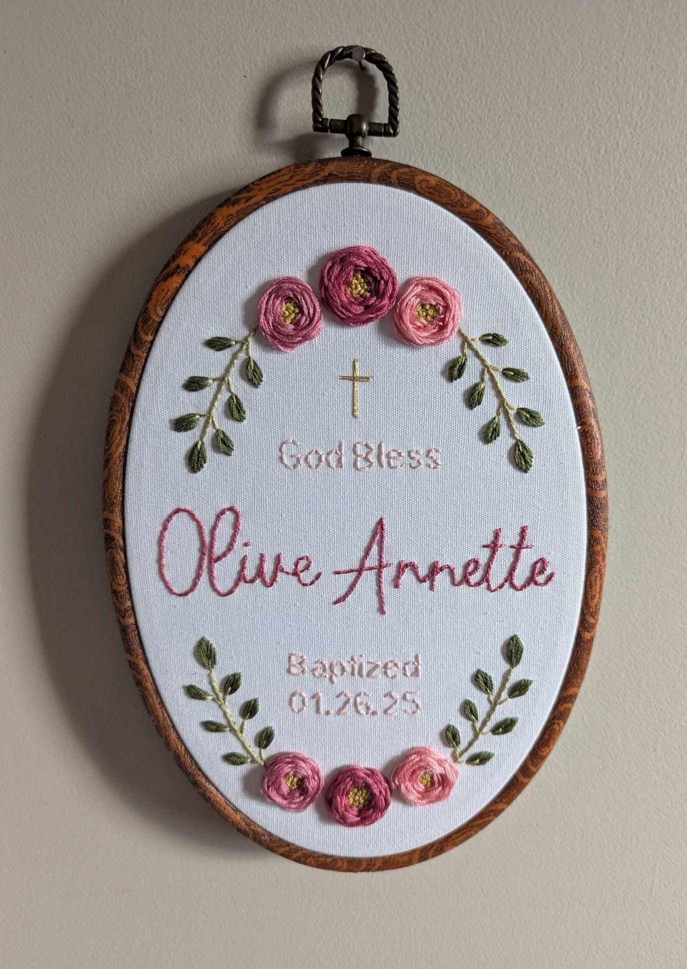 Custom Handmade Embroidery Baptism Hoop, Godparent Gift, God Bless ...