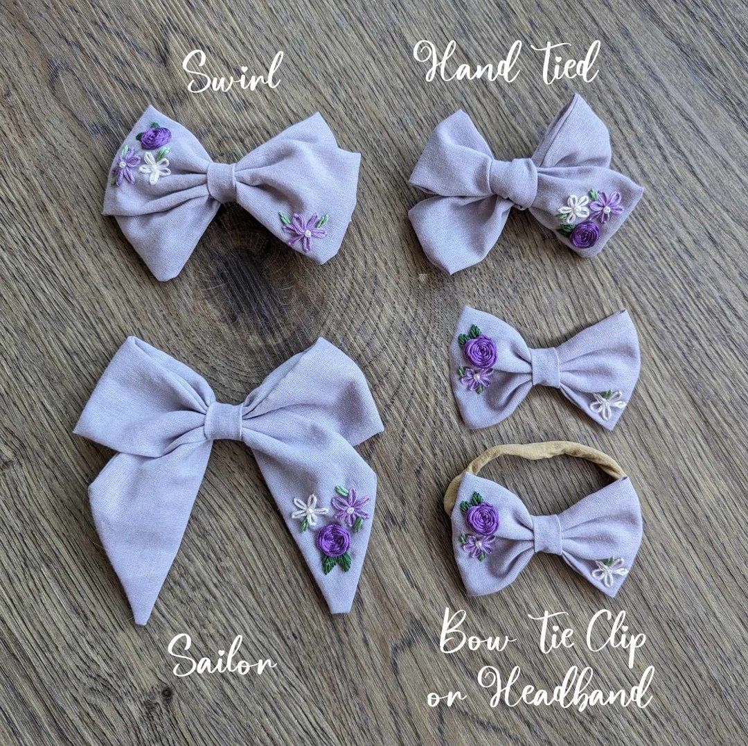 Hand-embroidered Girls Bows, Matching Bows, Your Pick Style, Floral ...