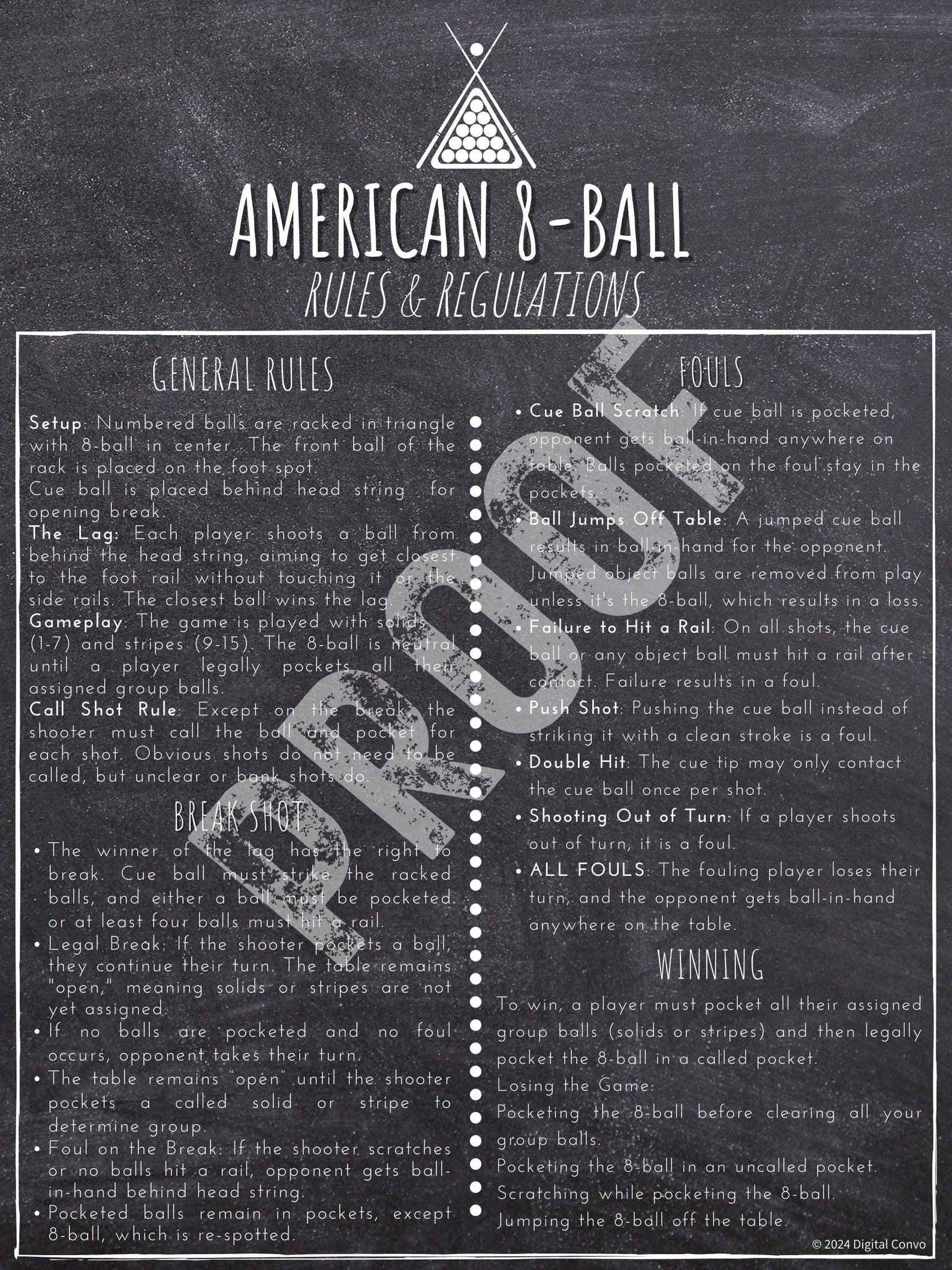 Digital Download Print Billiards Pool Rules Download - Edit Template in ...