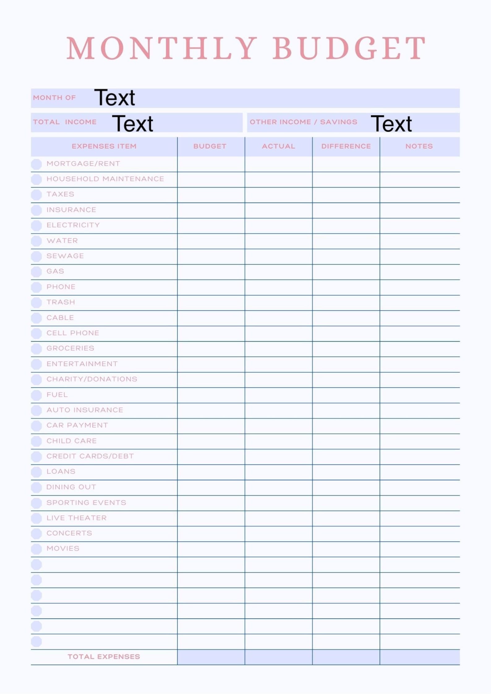 MONTHLY BUDGET PRINTABLES! - Etsy