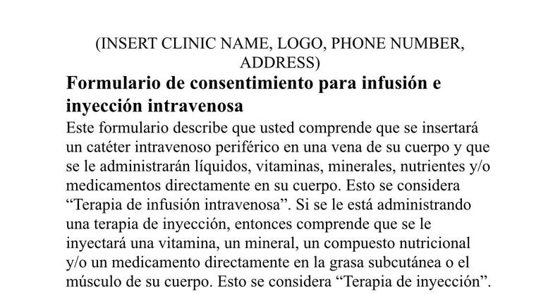 IV and IM Spanish Consent Form/formulario De Consentimiento Para ...
