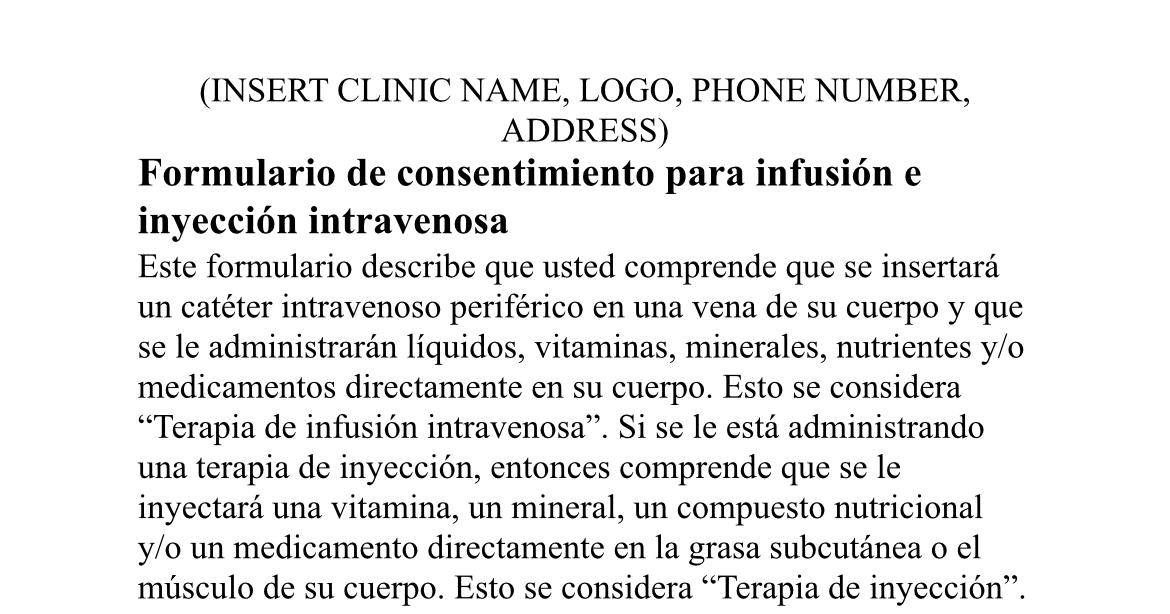 IV and IM Spanish Consent Form/formulario De Consentimiento Para ...