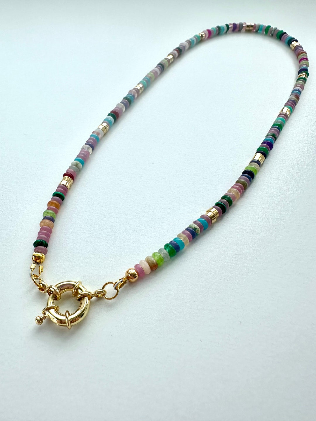 Mixed Multi Colored Gemstone and Gold Necklace - Etsy