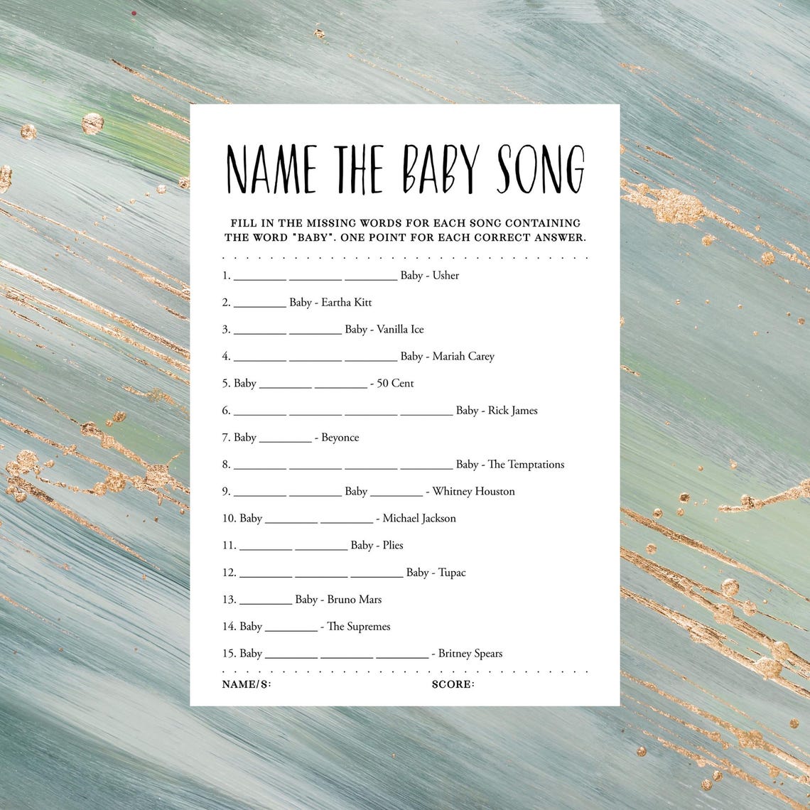 Name That Baby Song Game,printable Baby Shower Game,baby Song Guess ...
