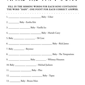 Name That Baby Song Game,printable Baby Shower Game,baby Song Guess ...