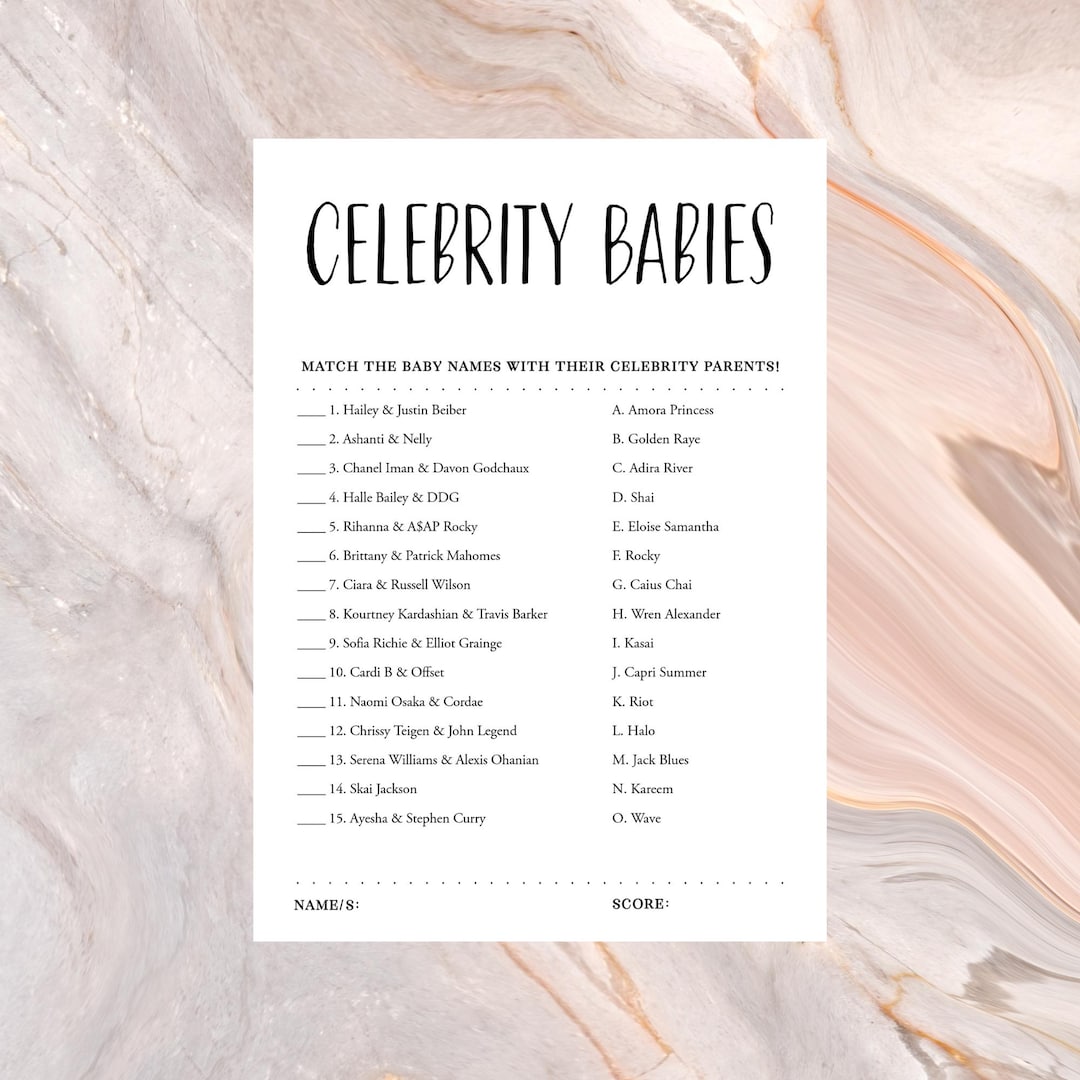Celebrity Baby Name Game,printable Baby Shower Game,match the Baby to ...