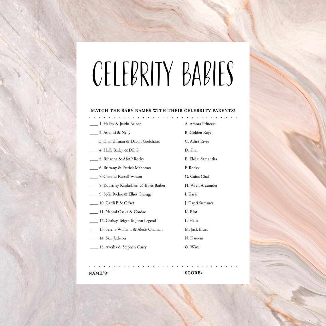 Celebrity Baby Name Game,printable Baby Shower Game,match the Baby to ...