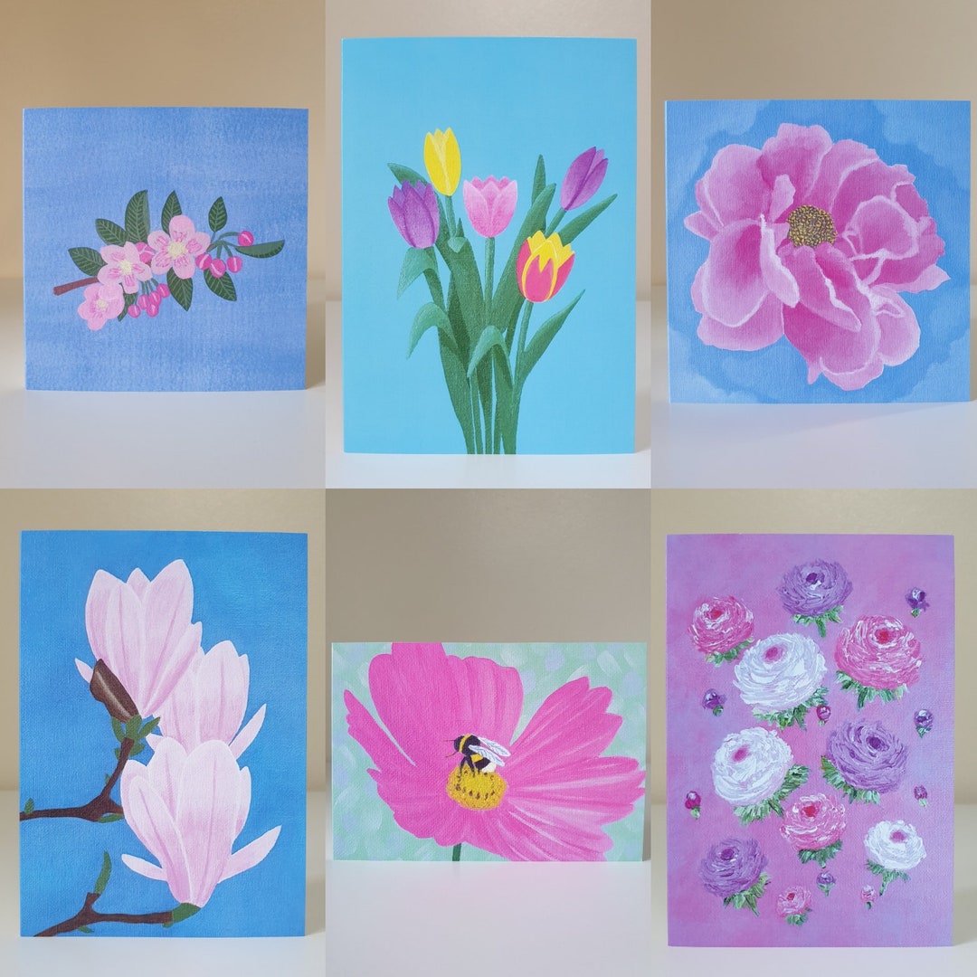 Spring Florals Greeting Cards Set 6 Cards - Etsy