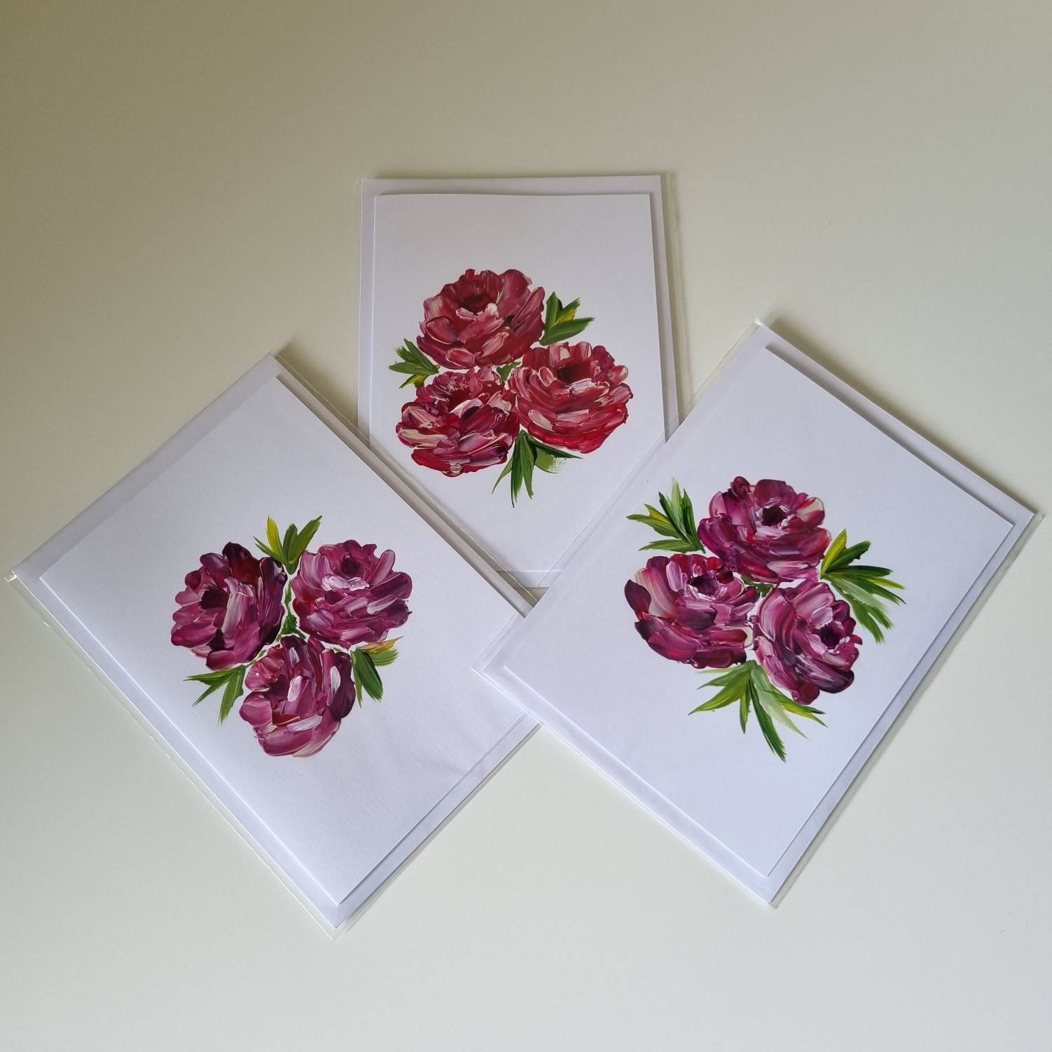 Set of 3 Hand Painted Purple and Red Rose Cards - Etsy UK