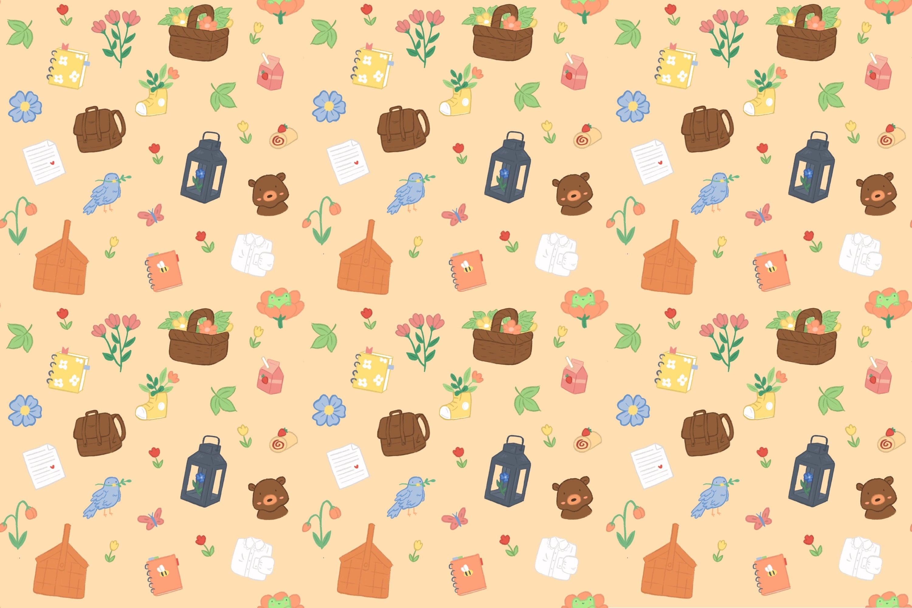 Kawaii Cottagecore Pattern Desktop Wallpaper - Etsy