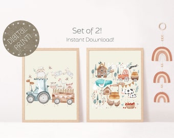 Farm Nursery Print, Tractor Kids Print, Farmyard Printable, Farm ...