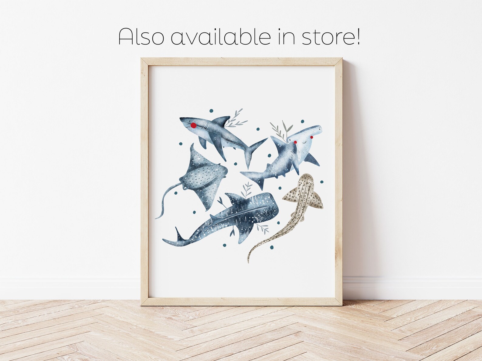 Set of 4 Prints, Shark Print, Underwater Room Decor, Sea Animal Prints ...