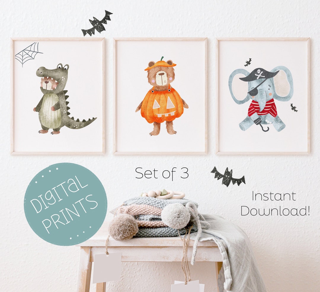 Set of 3 Prints, Cute Halloween Poster, Halloween Printable Art, Kids ...