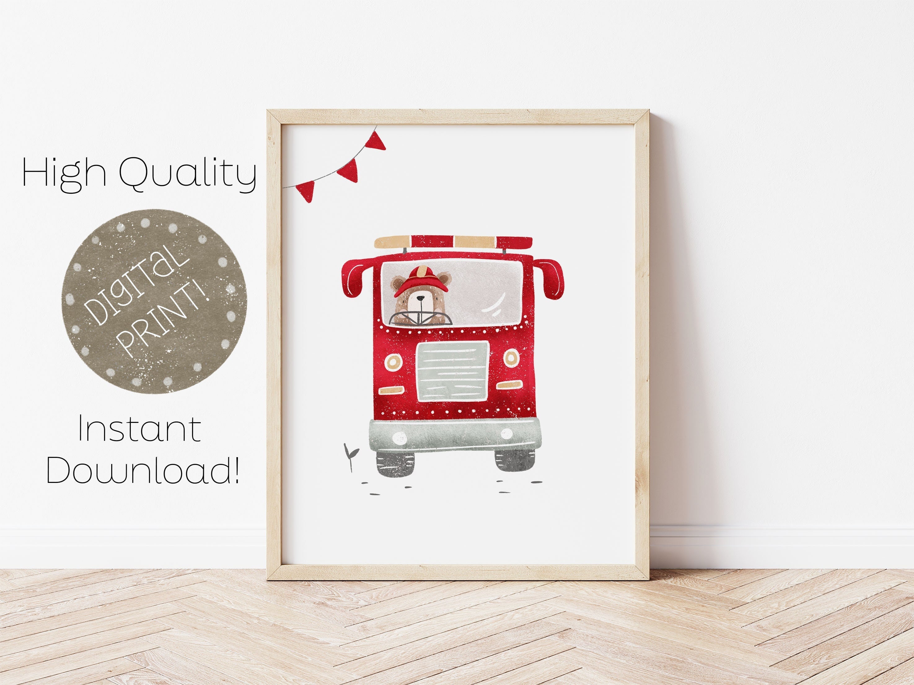 Fire Truck Print, Fire Engine Nursery Decor, Fireman Kids Print, Boy ...