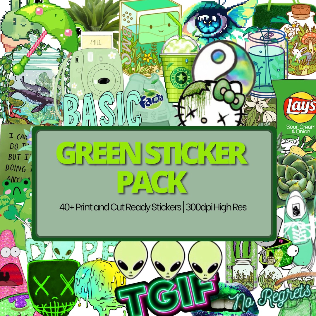 Printable Green Sticker Pack Clipart PNG DIY Sticker Bundle for Kids ...