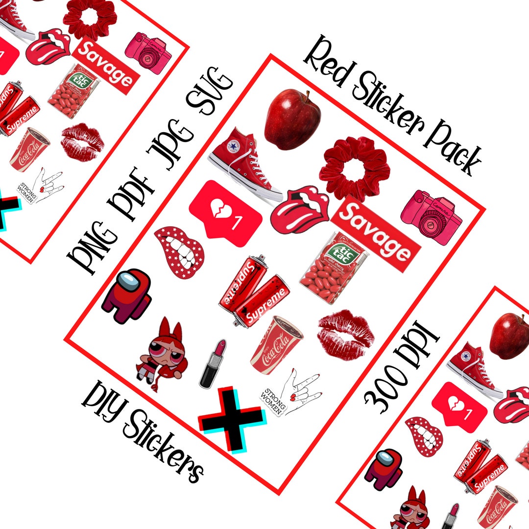 Red PNG Sticker Pack - Etsy