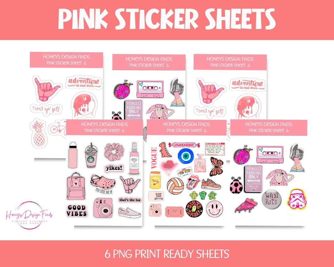 Pink Sticker Sheets for Crafts, Print Ready, PNG Stickers, Scrapbooking ...