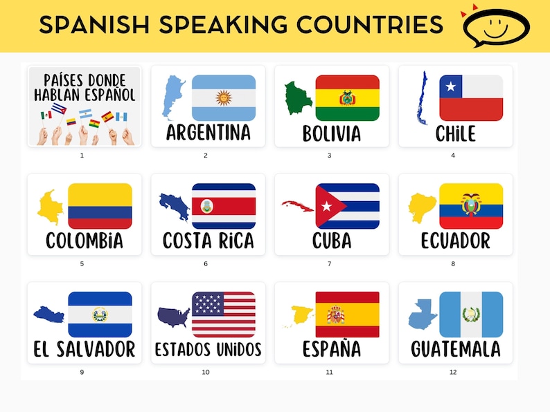 Spanish-speaking Countries With Flags, Maps Printable Poster Set ...