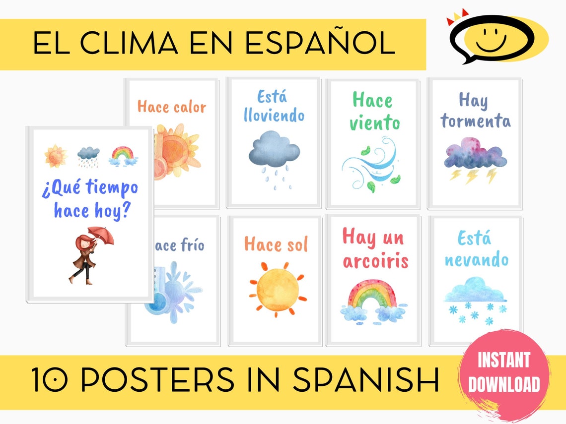 Weather Spanish Vocabulary Printable Posters, Weather in Spanish ...